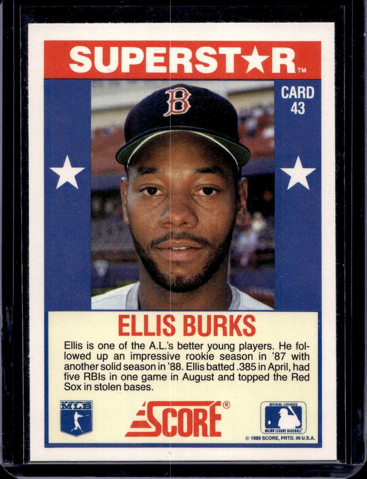 1989 Score Baseball's 100 Hottest Players Ellis Burks #43 - Boston Red ...
