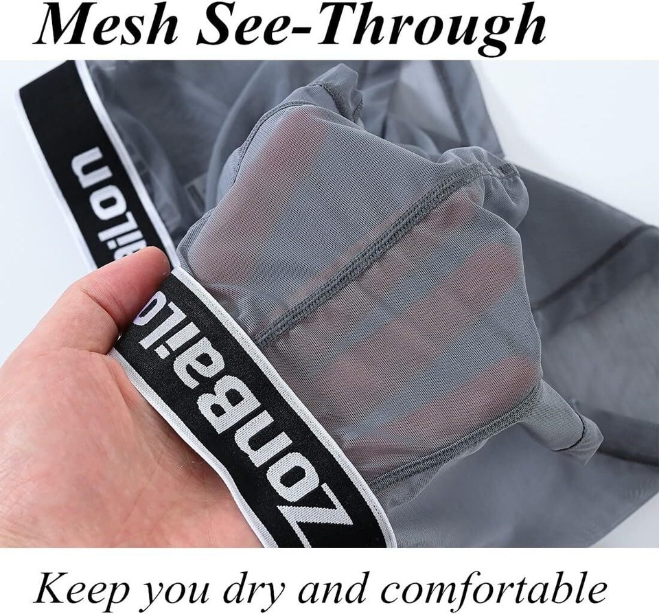 Zonbailon Mens Boxer Briefs Breathable Mesh Enhancing Pouch See-Through ...