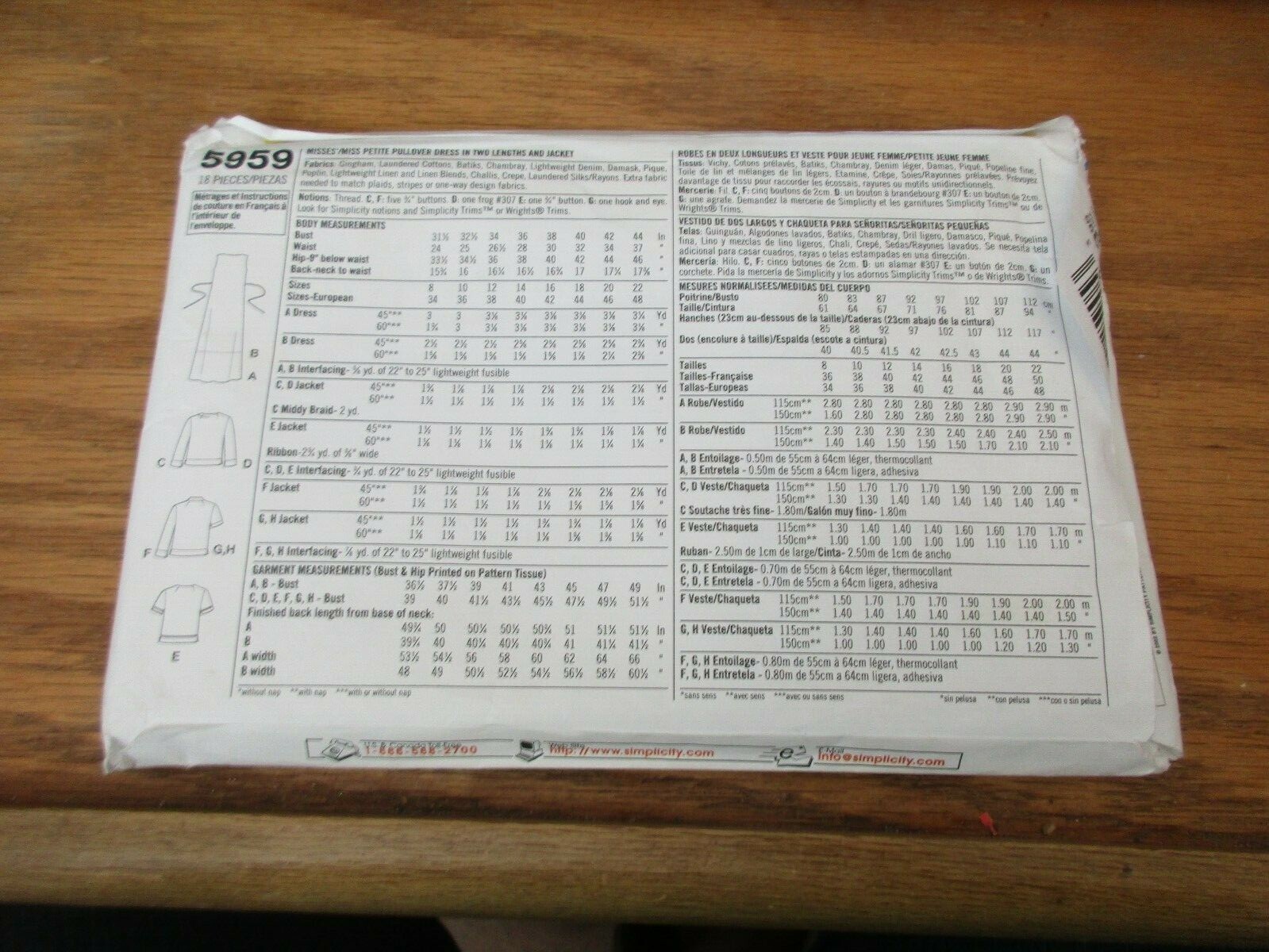 Simplicity Sewing Pattern 5959 Petite Pullover Dress and Jacket Women's ...