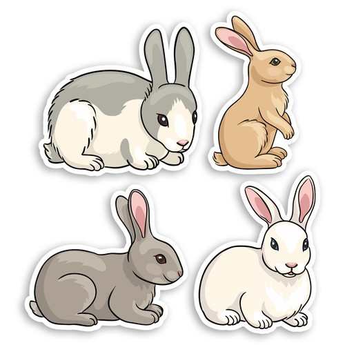 4 x 5cm Cute Bunny Rabbits Vinyl Stickers - Rabbit Kids Laptop Sticker ...