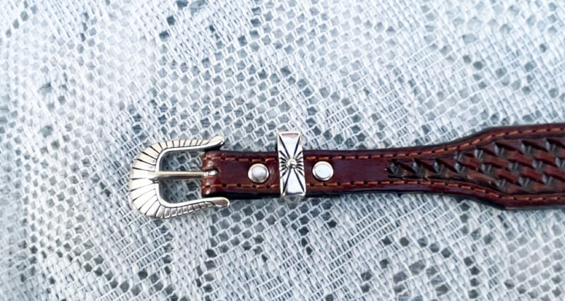 Western Red Leather Hand Stamped Basketweave HAT BAND W/Buckle 3/4 ...