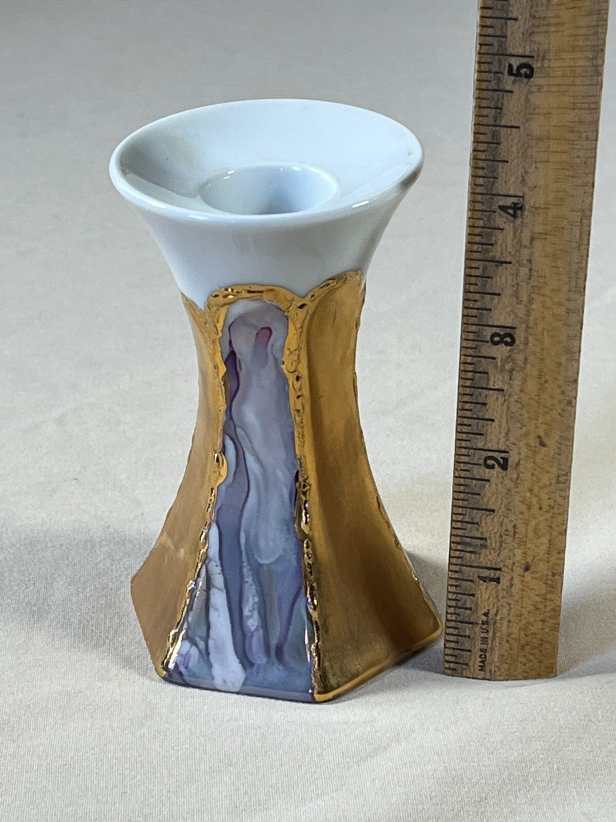 Vintage AK KAISER Germany Ceramic Candle Holder - Gold / Purple Drip ...