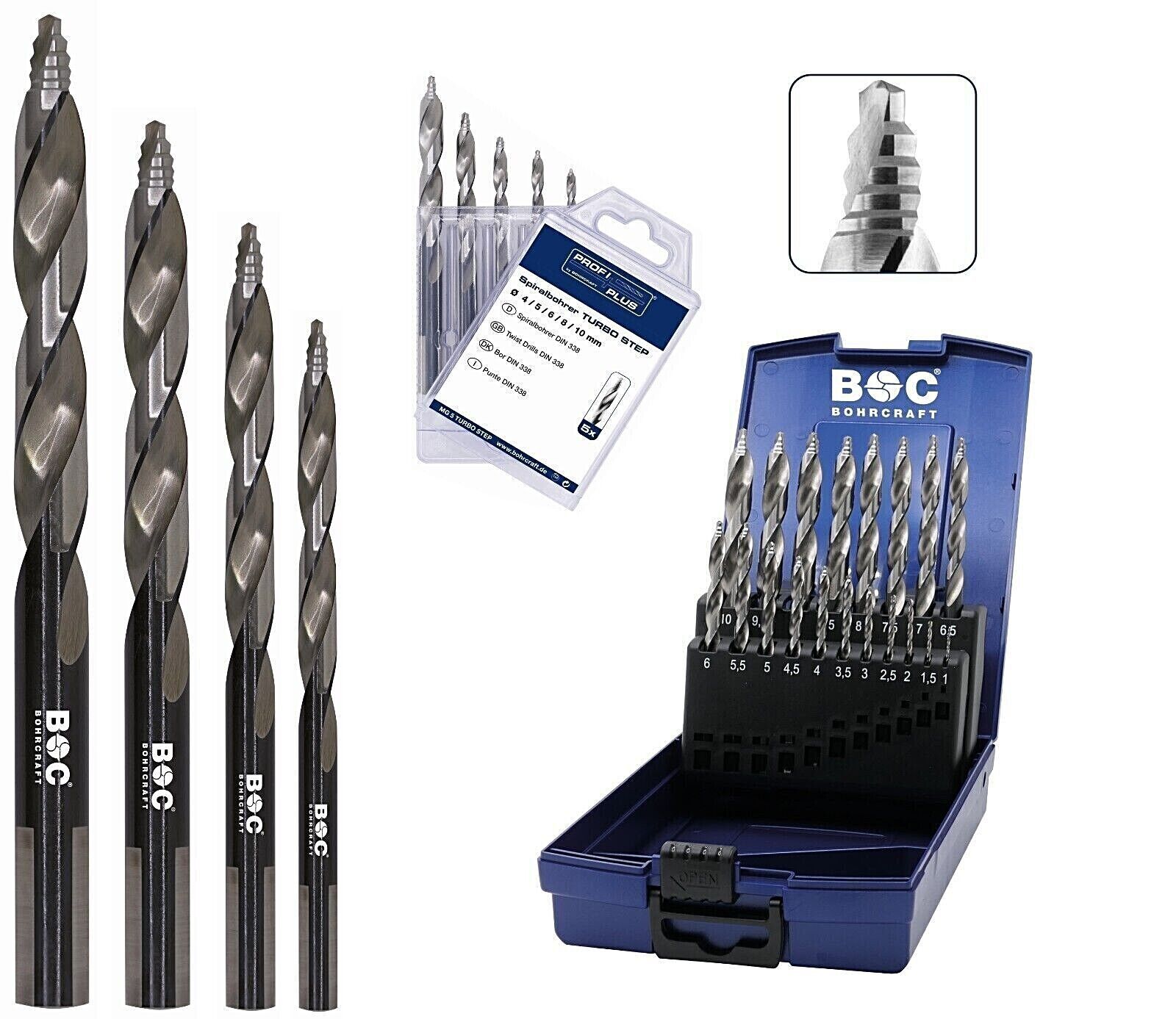 Spiral-Bohrer HSS G TURBO STEP P-PLUS Eisen Stahl Plexiglas Holz Bohrer ...