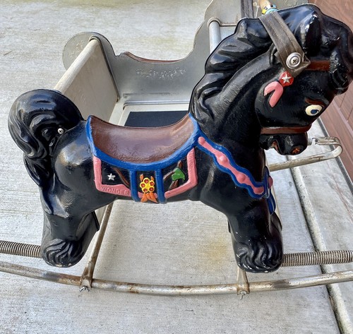 VINTAGE ROCKING HORSE HTF WONDER SHOO FLY SPRING HAND PAINTED BLACK ...