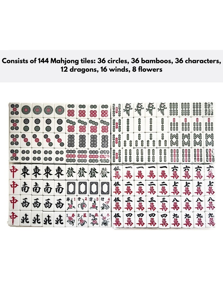 Chinese Mahjong Tile Set with 144 Large Tiles With Dice, Bag and Poker ...