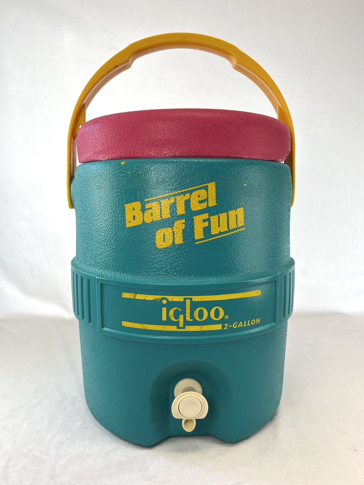 Vintage Igloo 2-Gallon Barrel of Fun Turquoise Pink Yellow Retro Drink ...