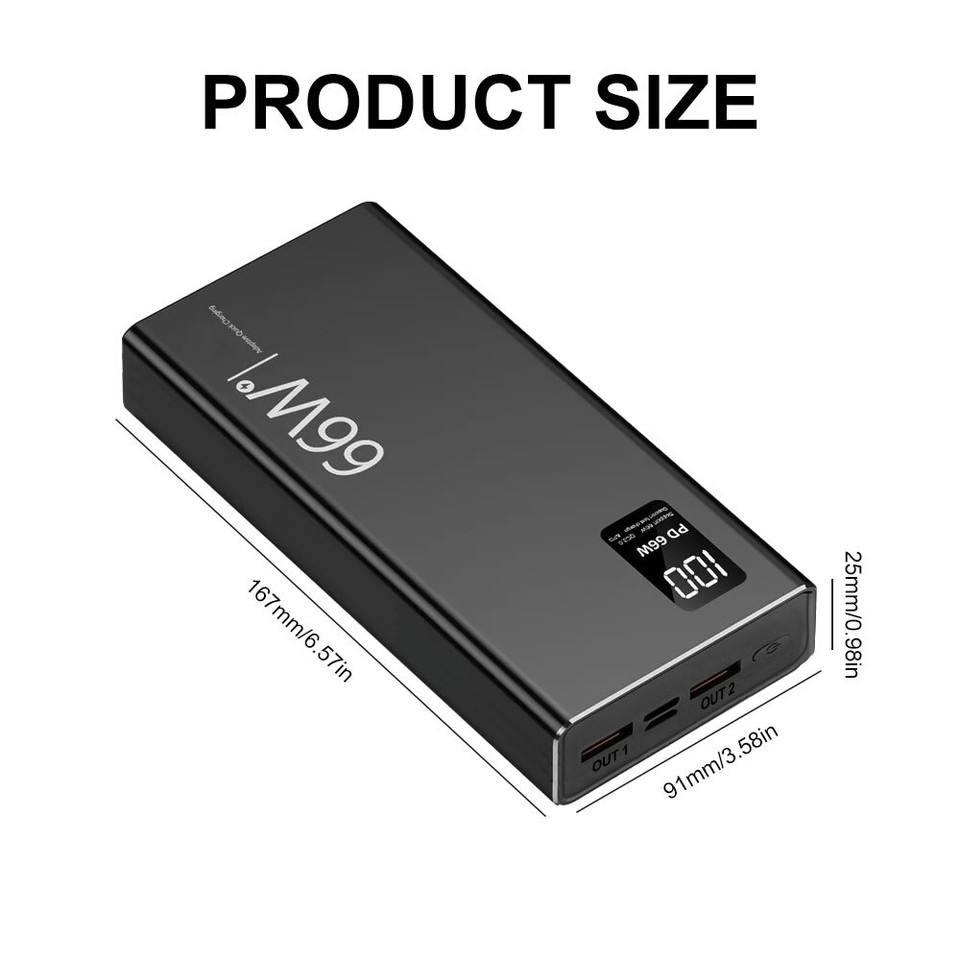 120W 70000mAh Portable Power Bank Large Capacity External Battery Fast ...