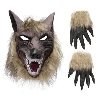 Halloween Wolf Head Face Mask Horror Wolfman Claw Gloves Cosplay ...
