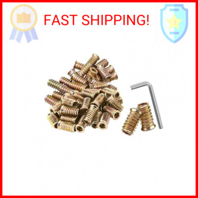50 Pieces Threaded Wood Inserts, 1/4"-20 x 15mm Furniture Screws in Nut ...