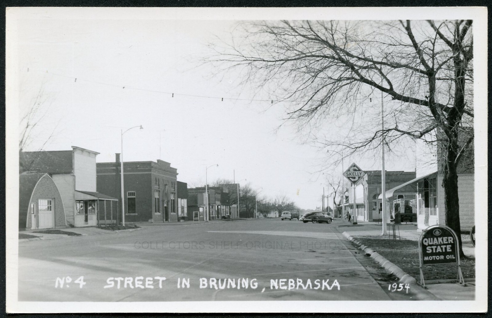 BRUNING NEBRASKA - STREET w SKELLY GAS STATION SIGN - 1954 RPPC Photo ...