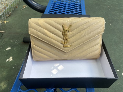 Yves Saint Laurent YSL Envelope Wallet On Chain Beige Crossbody ( Box ...