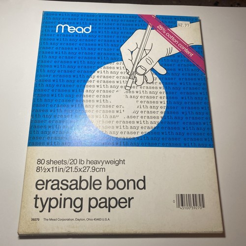 Vintage Mead Erasable Bond Typing Paper 80 Pages Heavyweight | eBay