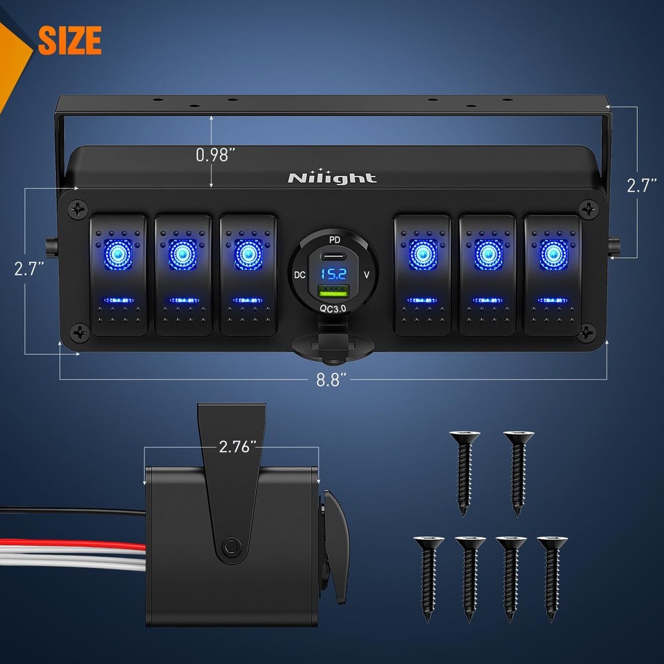 Nilight 6 Gang Rocker Switch Box 12V SPST ON Off Toggle Switch PD Type ...