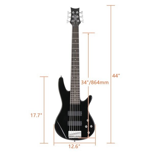 Glarry Full Size GIB 6 String H-H Pickup Electric Bass Guitar Bag Strap ...