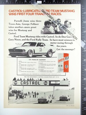 1970 Mustang Boss 302 428 Trans Am Parnelli Jones Castrol XLR motor oil ...