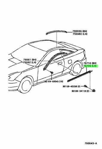 Toyota Genuine OEM 99-06 Celica ZZT23# Outside Door Belt Moulding LH ...