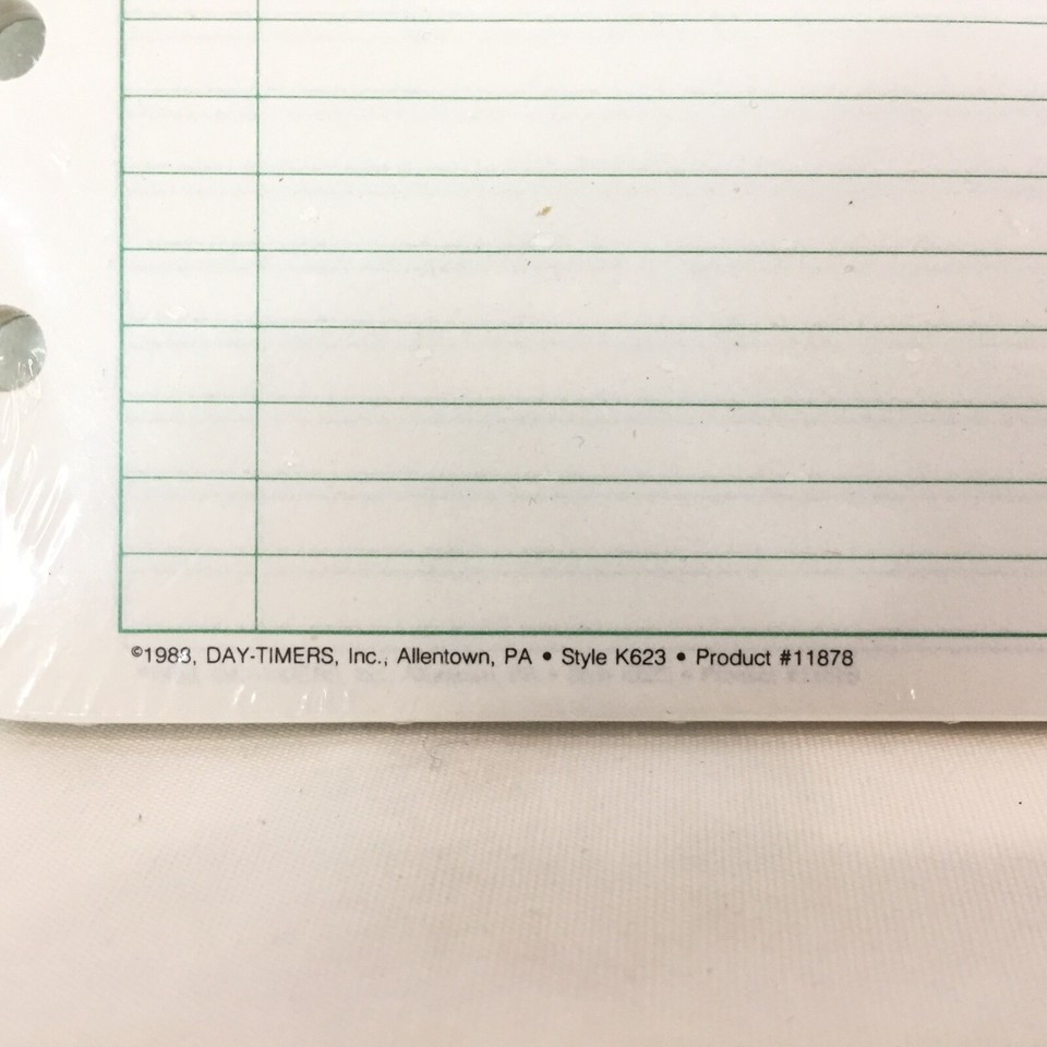 New 1988 Day-Timer Refill Diary Record Sheets 6 Hole Lined Green ...