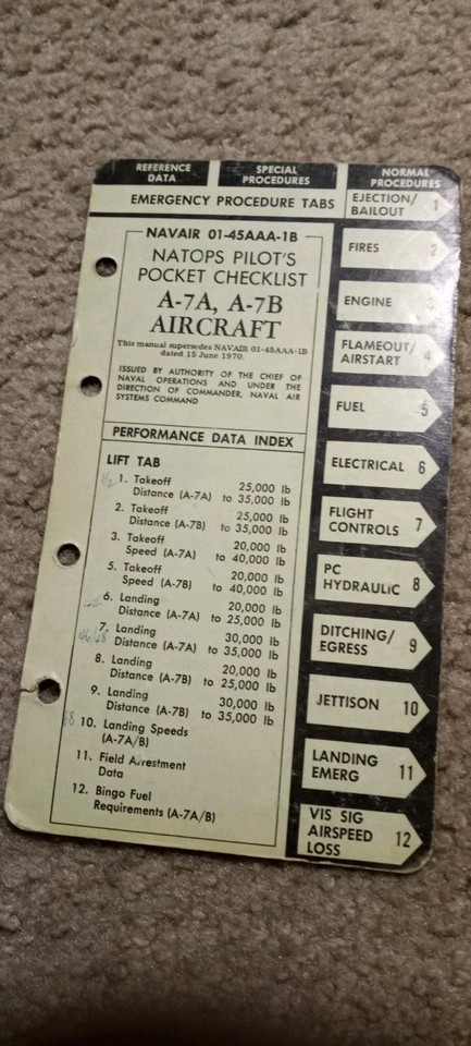 NATOPS CORSAIR A 7 Pilot 's Pocket Checklist - 1975 Vietnam Era | eBay