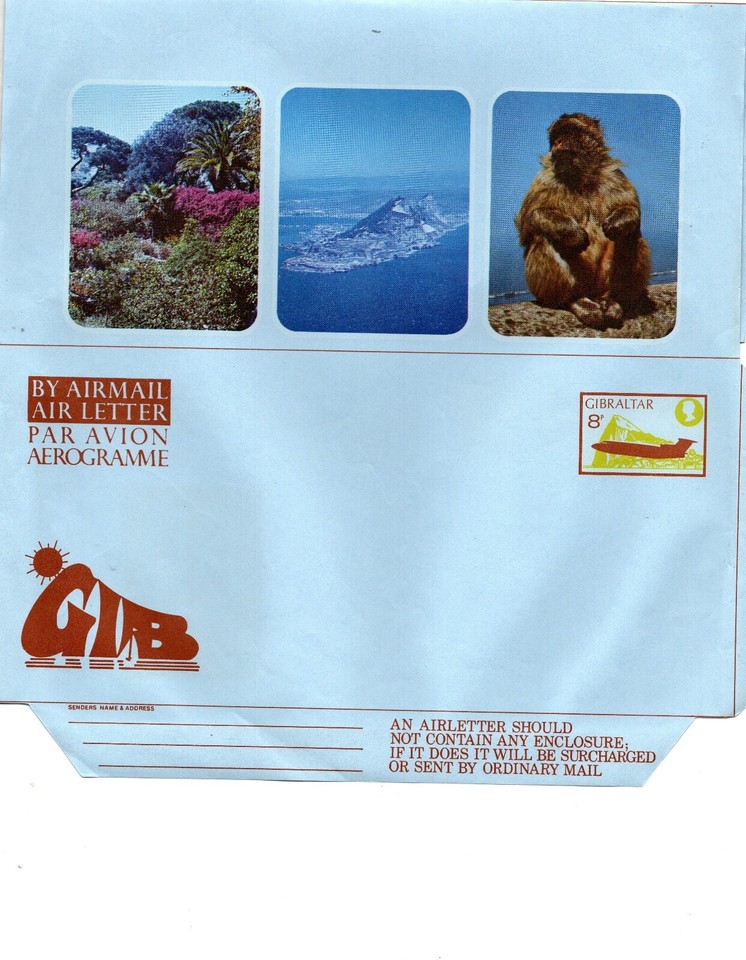 Gibraltar 1980's Airmail Air Letter Aerogramme 3 values 8 10 12p Unused ...