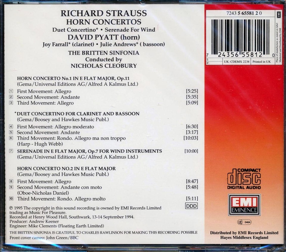 CD Richard Strauss, David Pyatt, Joy Farrall, Julie Andrews, The ...