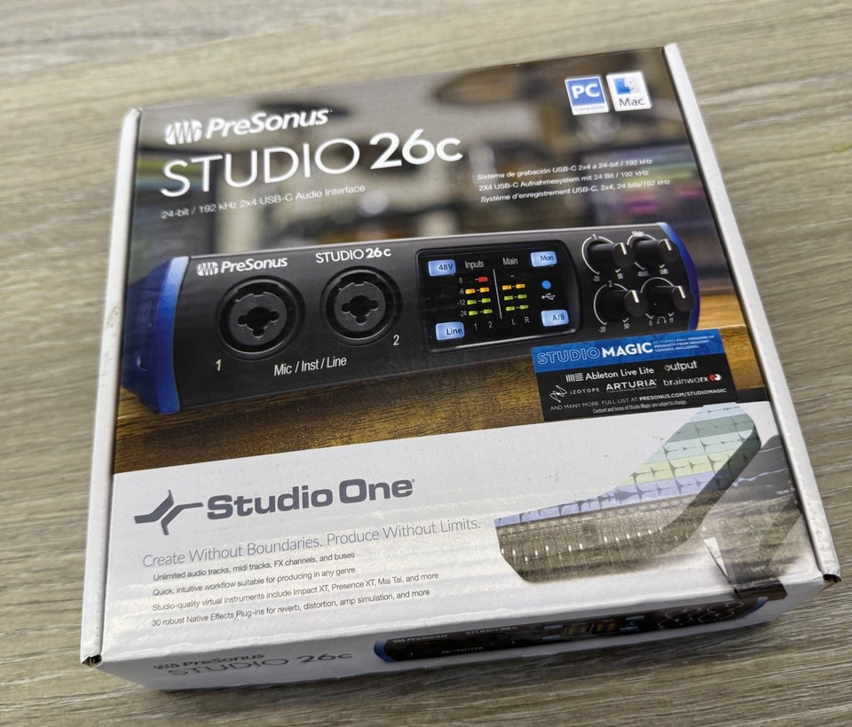 PreSonus Studio 26C USB-C Audio Interface 2-In/2-Out with XLR Mic Input ...