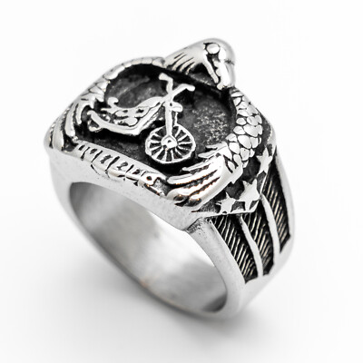 Motorcycle & Eagle Ring Biker Stainless Steel Ring 86 | eBay