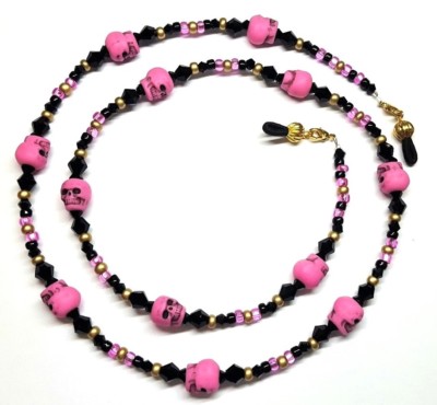 Hot Pink Skulls Halloween Black / Gold Bead Mix Eyeglass Chain | eBay