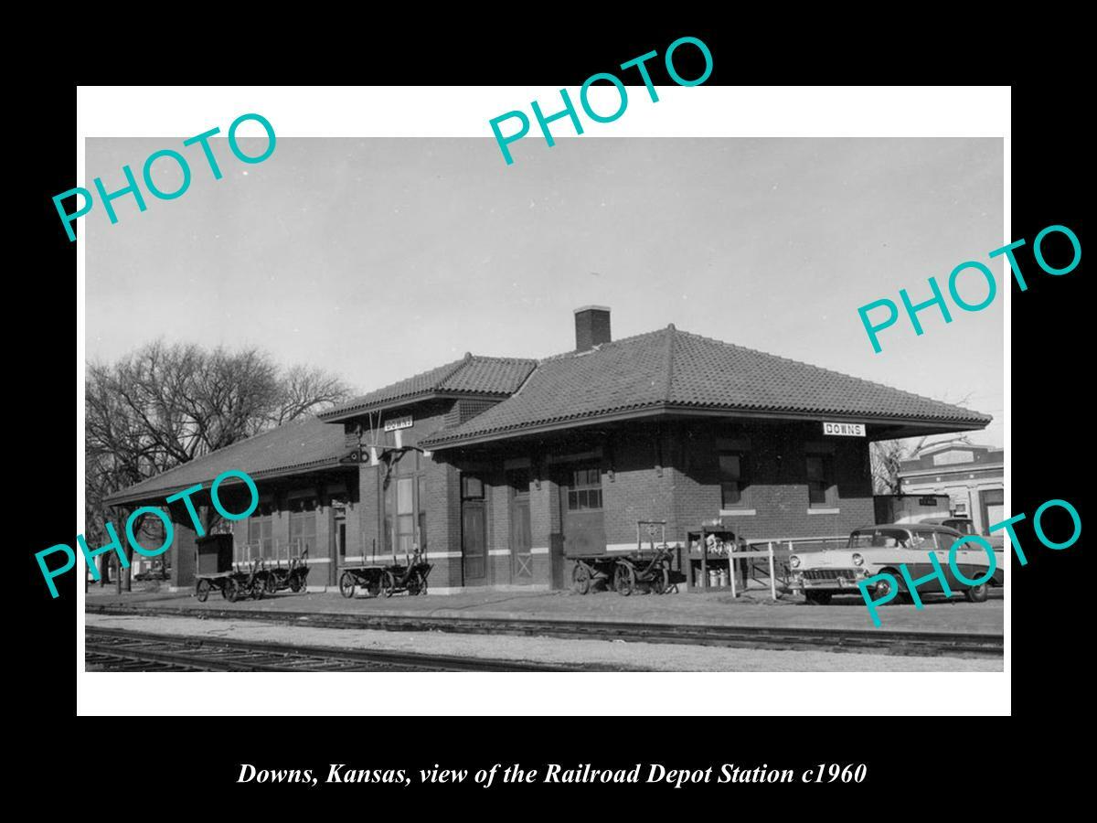 OLD POSTCARD SIZE PHOTO OF DOWNS KANSAS THE RAILROAD DEPOT STATION ...