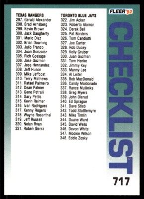 1992 Fleer Baseball Card Checklist #717 | eBay