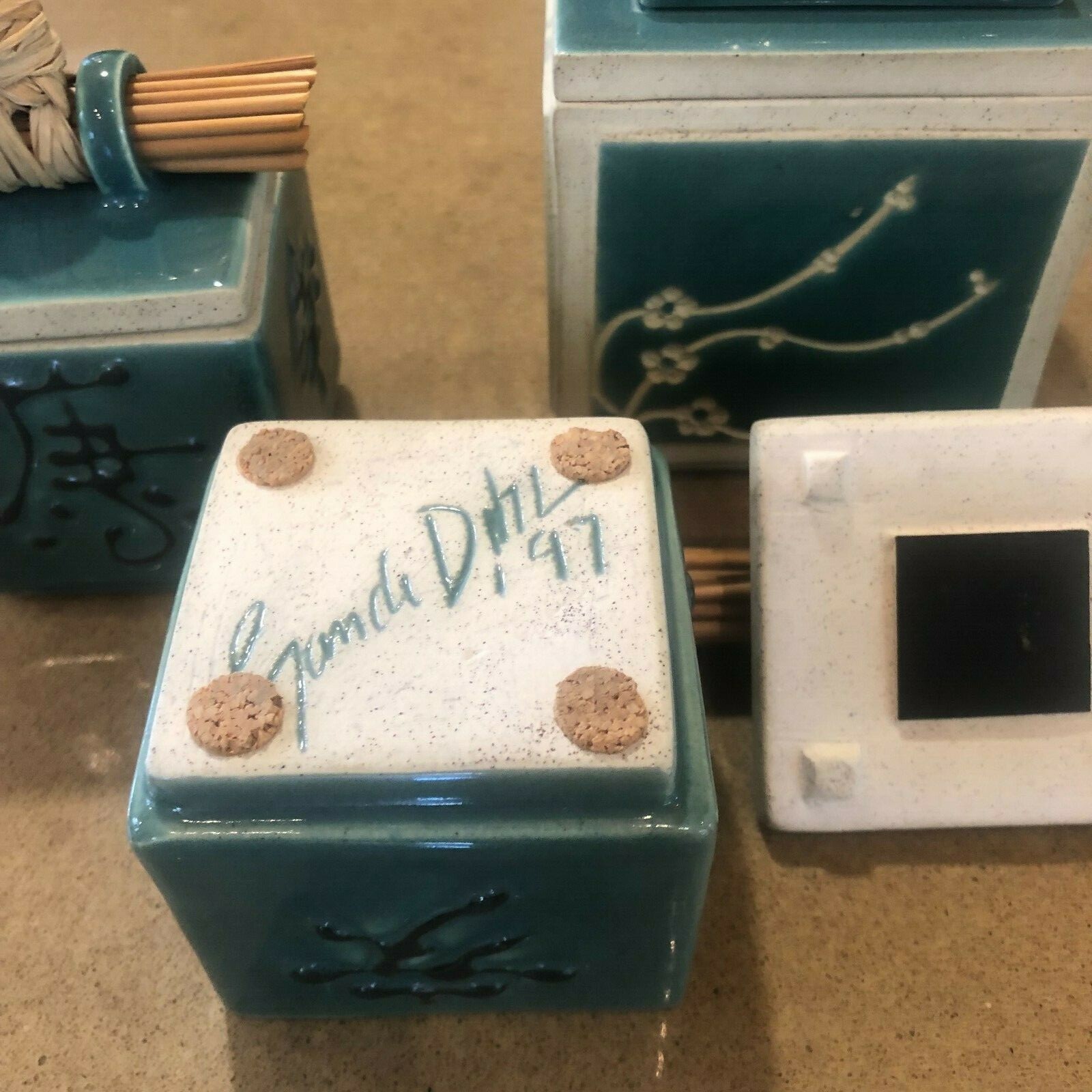 Vintage WISHKEEPER POTTERY Set of 3 RARE! Signed by artist, SANDI DIHL ...