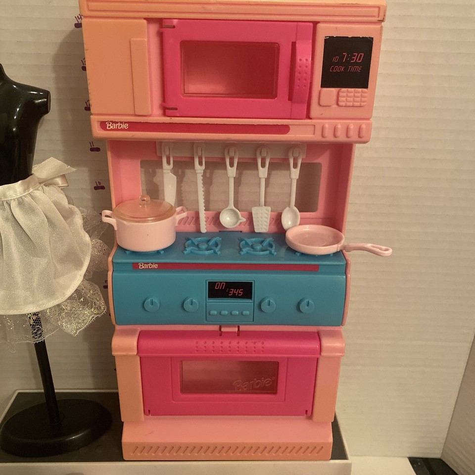 Vintage Barbie So Much To Do Kitchen Stool Stove Oven Microwave Playset ...