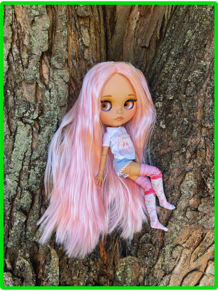 Tan Skin 1/6 BJD Blythe Doll Matte Face Pink Pastel Hair Eyebrows 4 ...
