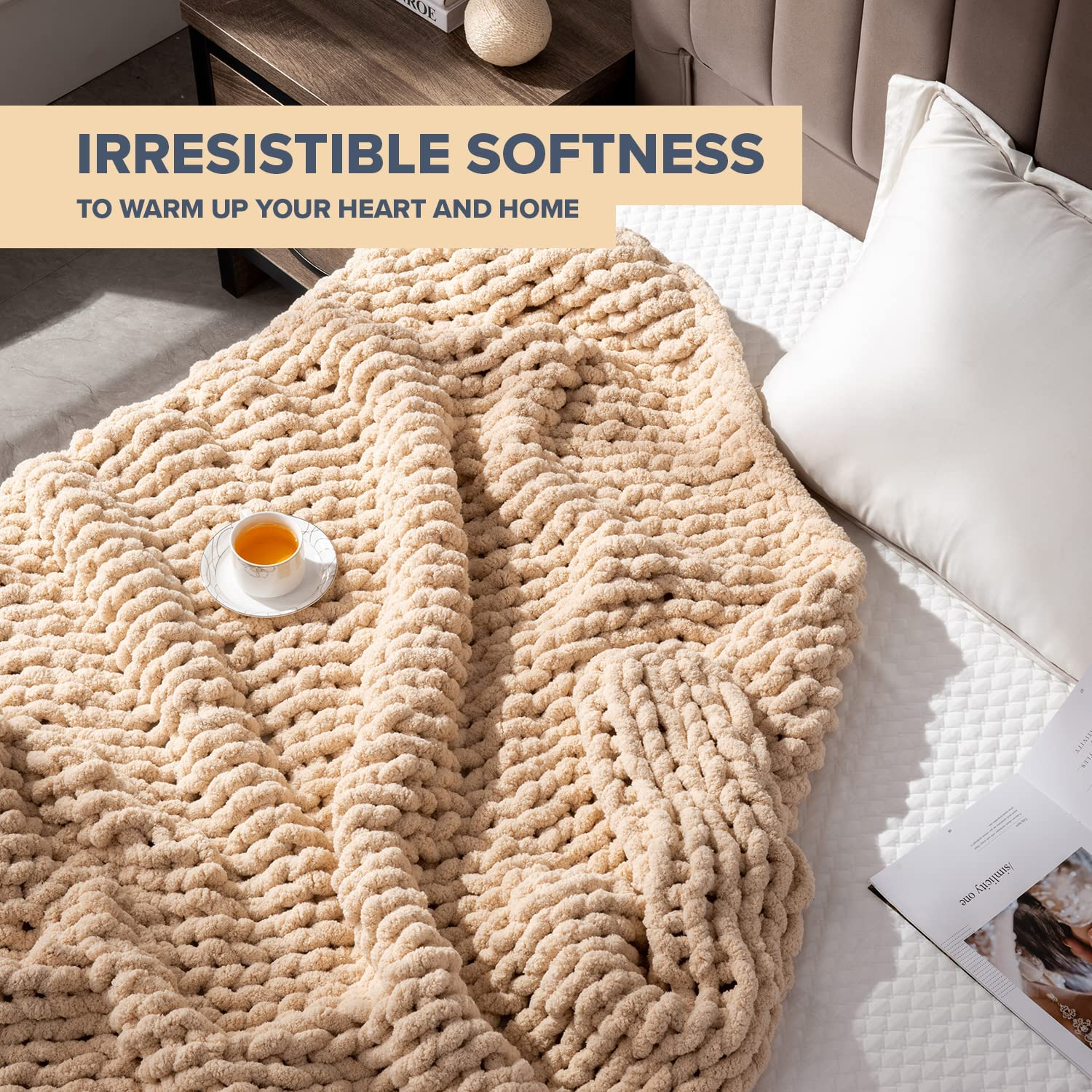 Chunky Knit Blanket Throw - 50"X60" 3.7 Lbs. - Soft Chenille Yarn ...