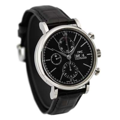 IWC Portofino Day Date Chronograph Steel Automatic 42 mm Black Watch ...