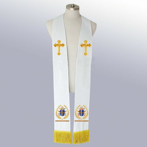 Christian Clergy White Mass Stole Priest Wedding Stole Cross Badge ...