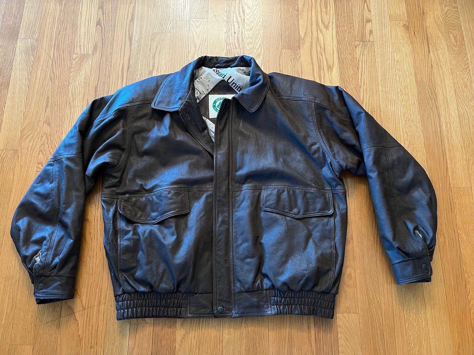 Vintage Burks Bay Leather Aviator Bomber Jacket Map L… - Gem