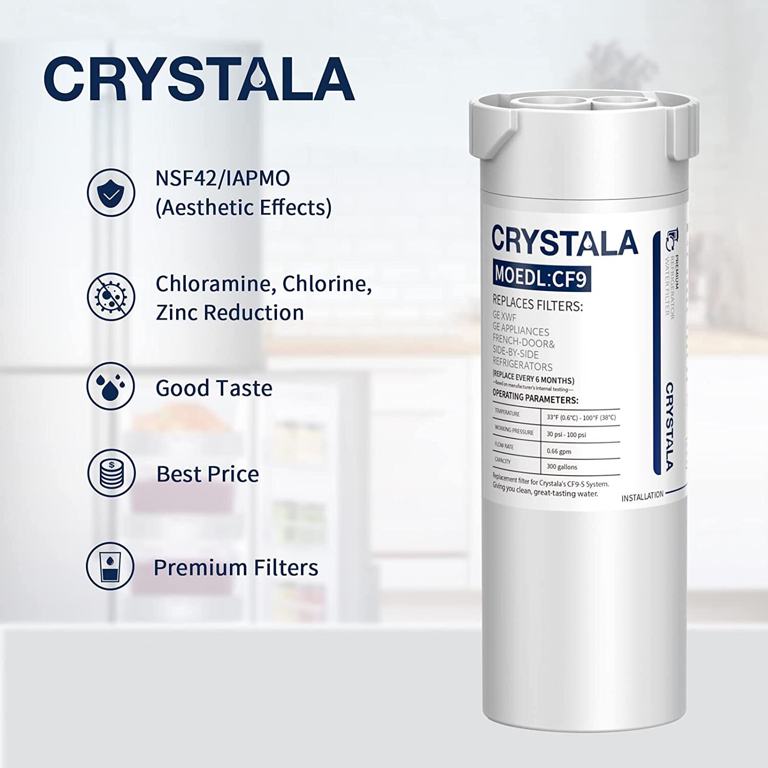 Crystala Replacement For XWF CF9-S System Refrigerator Water Filter 1 ...