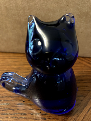 Vintage Cobalt blue glass cat with clear tipped ears and tail. | eBay