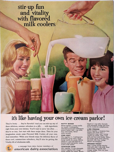 1964 Flavored Milk Coolers Recipes Dairy Association Print Ad American ...