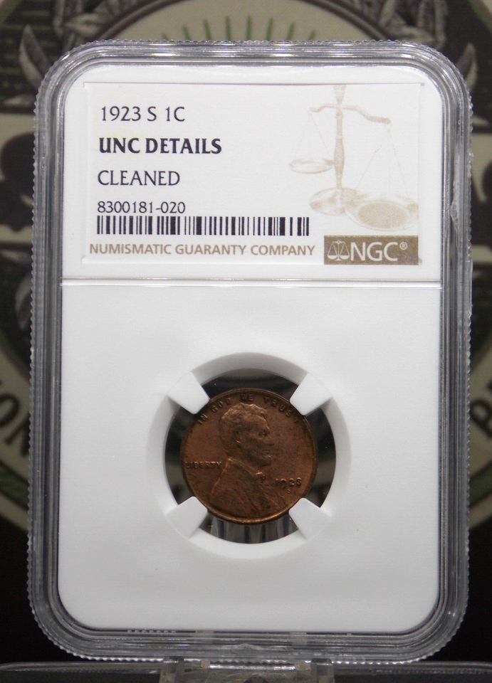 1923 "S" Lincoln WHEAT Cent Penny 1c NGC Unc Details #020 Uncirculated ...