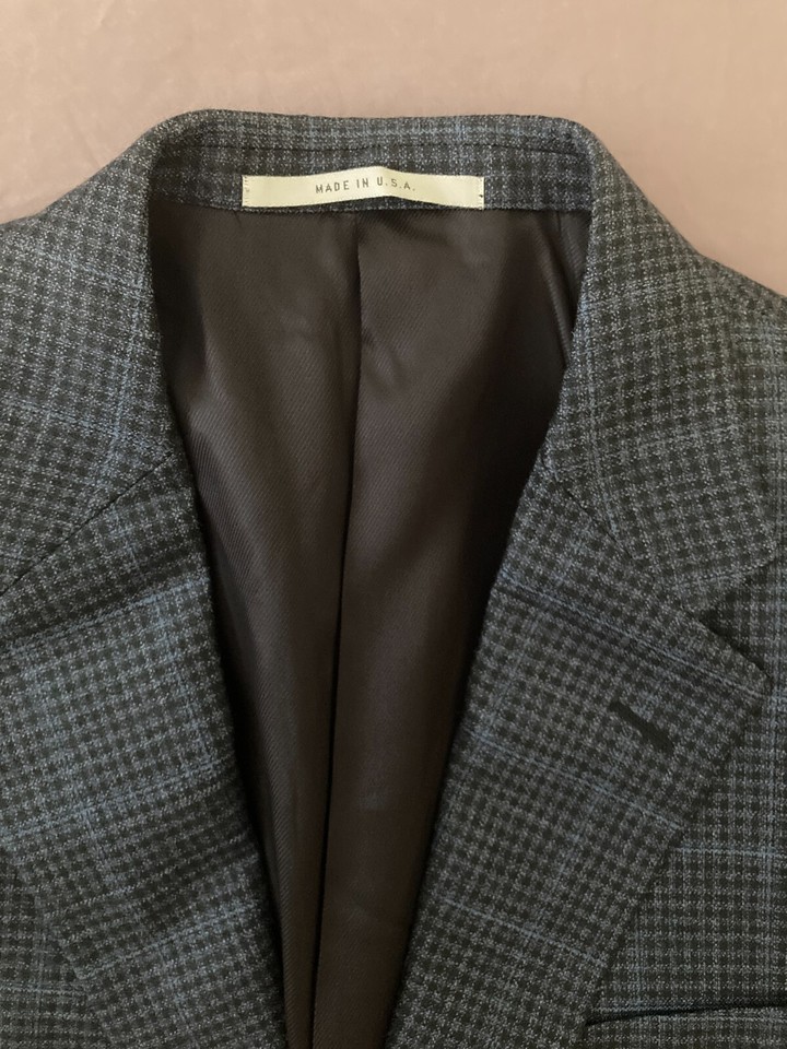 Men's HICKEY FREEMAN Blue + Plaid Silk Wool Jacket Blazer 41 L 41L NWT ...