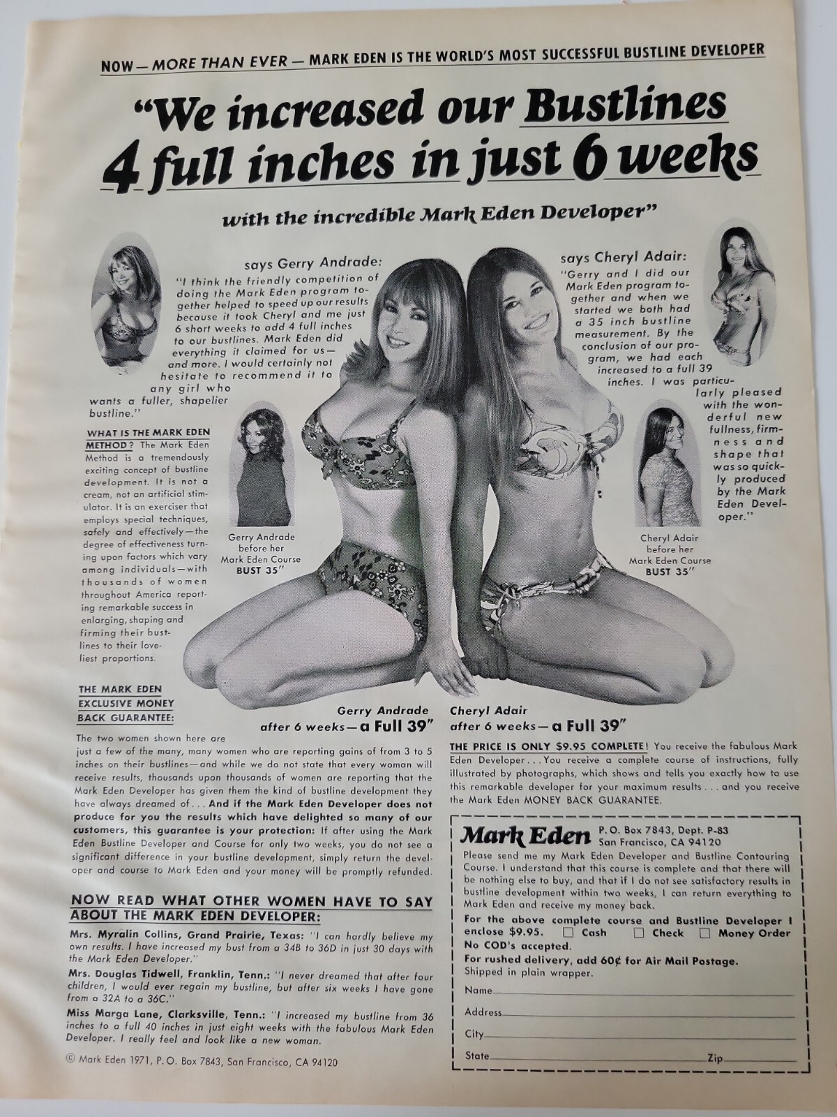1972 Mark Eden womens bust developer increase bustline 2 girls vintage ad | eBay