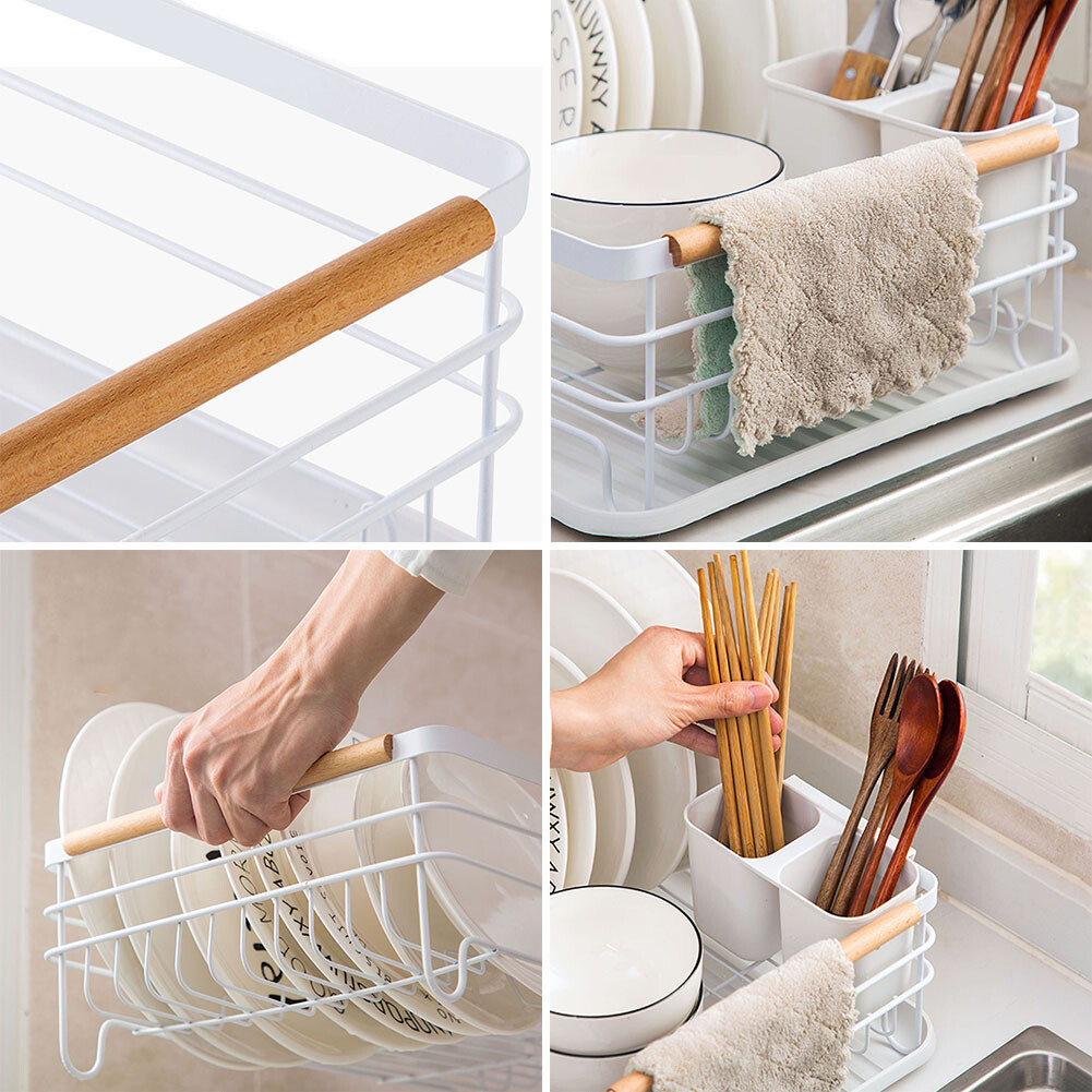Large White Dish Drainer Rack Tray Utensil Cutlery Kitchen Metal w ...