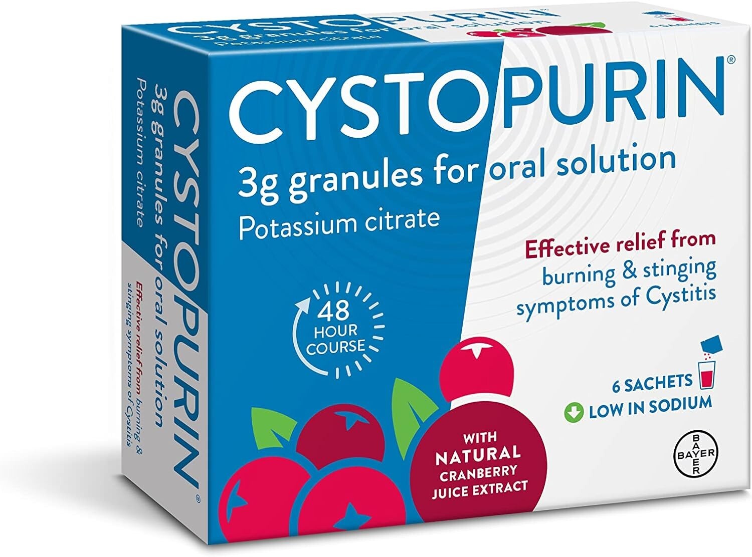 Cystopurin Cystitis Relief 6 Sachets - Low Sodium - Cranberry Flavour ...