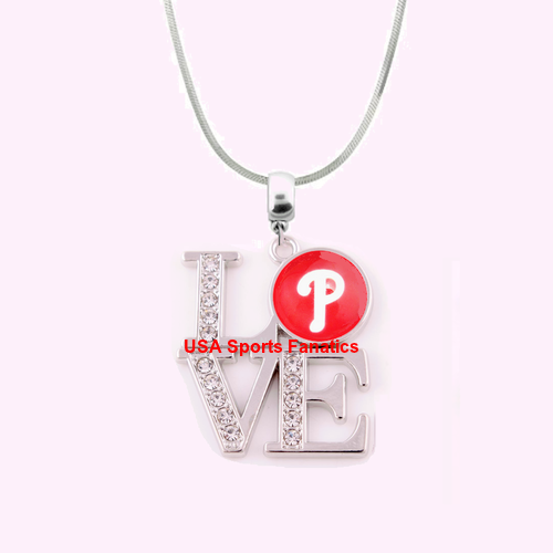 MLB Philadelphia Phillies Team Love Necklace W/Rhinestones On A 925 ...