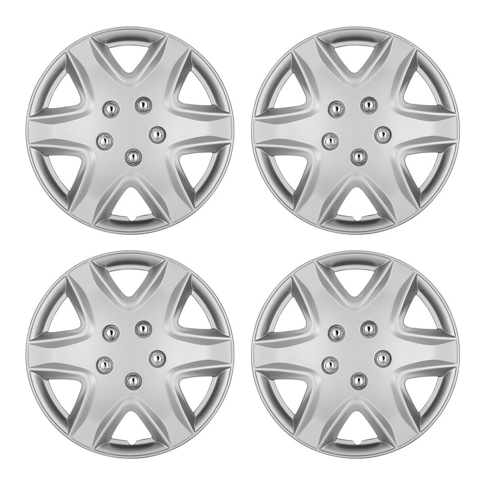 Set of 4 14" Silver Wheel Covers Snap On Hub Cap Fits Universal R14 ...