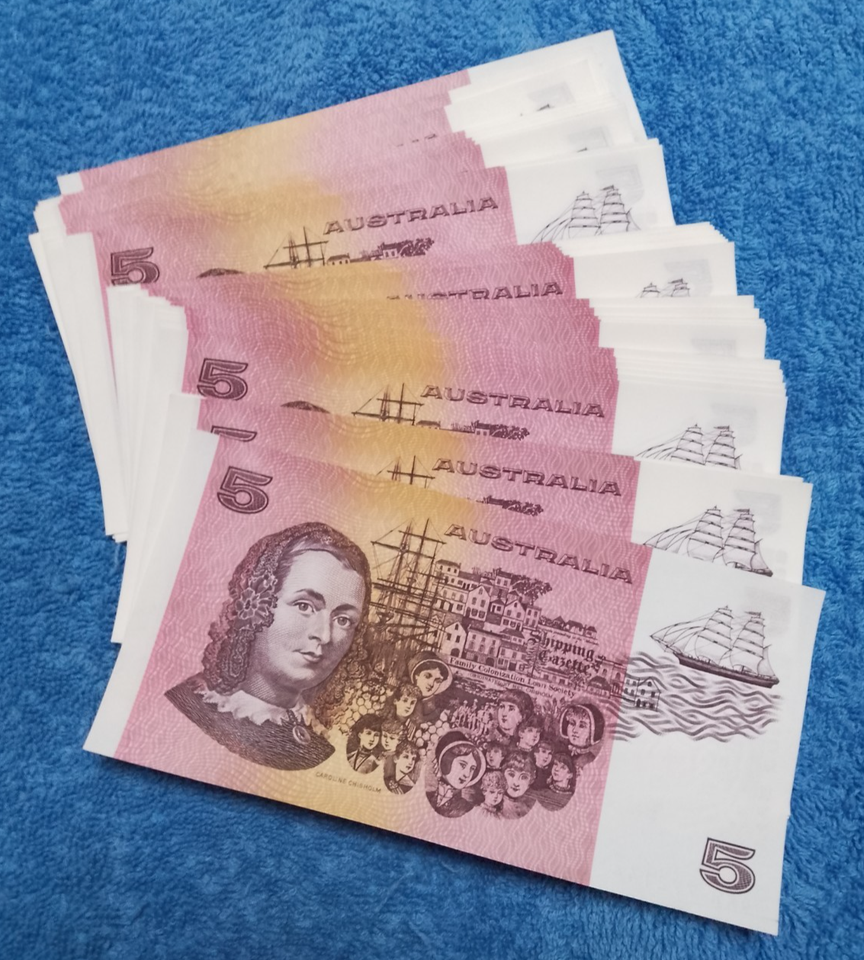 Set of 100 $5 Paper Banknotes, AU, Fraser & Cole, 1991, UNC ...