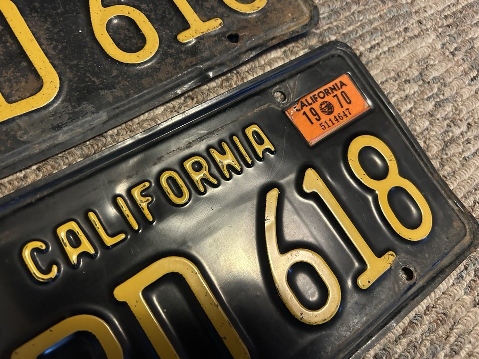 Vintage Pair 1963 California License Plate Set CRD 618 Black & Yellow ...