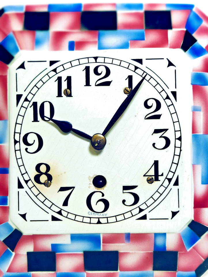 Vintage Art Deco Schlenker German Airbrush 8 Day Wall Clock Porcelain ...