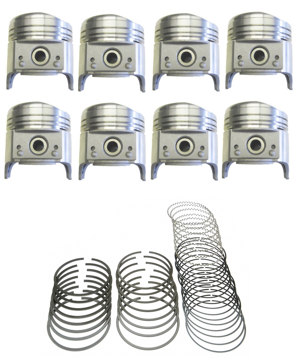 PISTONS Cast Set/8+MOLY Rings 10.5:1 compression for Chevy 348 V8 .060 ...